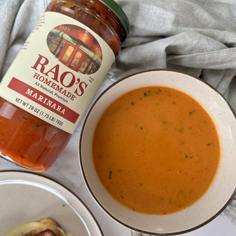 Creamy Rao's Tomato Sauce Soup Recipe with Basil • Fancy Apron