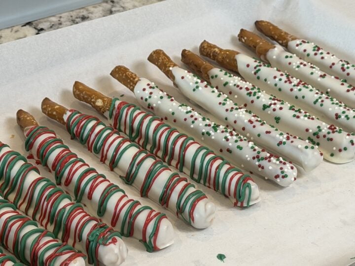 Easy Christmas Chocolate Dipped Pretzel Rods Recipe • Fancy Apron